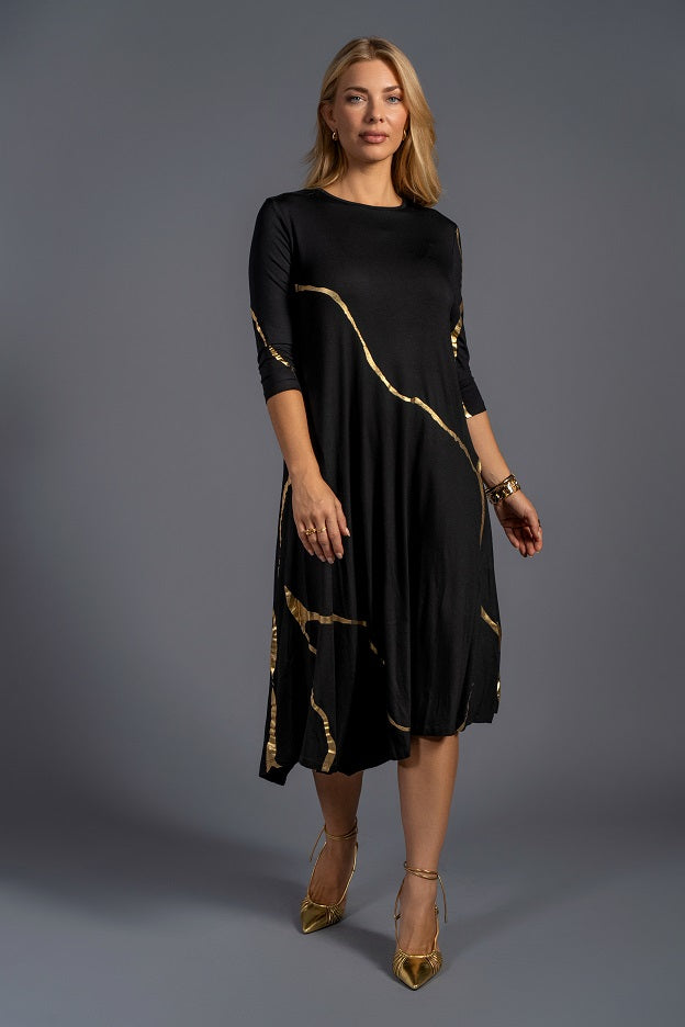 Hikari Black And Gold Foil Kintsugi Dress – choosejust